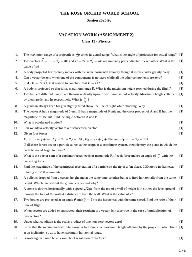 XI - Physics - Assignment Sheet 2 | PDF | Acceleration | Force