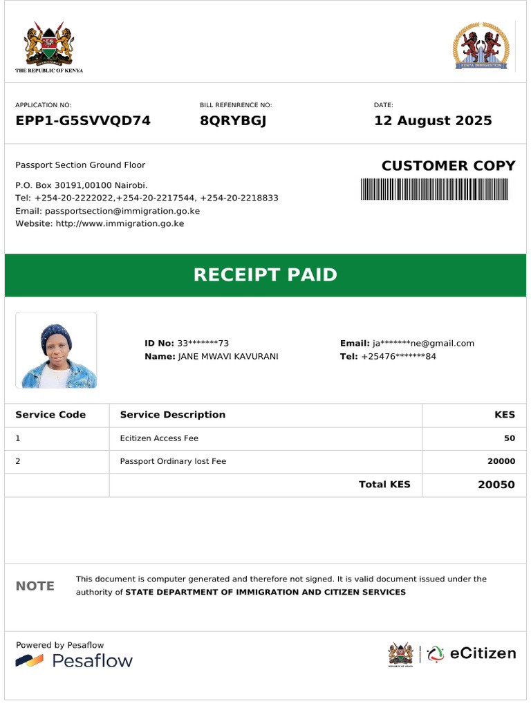 EPP1-G5SVVQD74-IMMIGRATION RECEIPT | PDF | Passport | Receipt