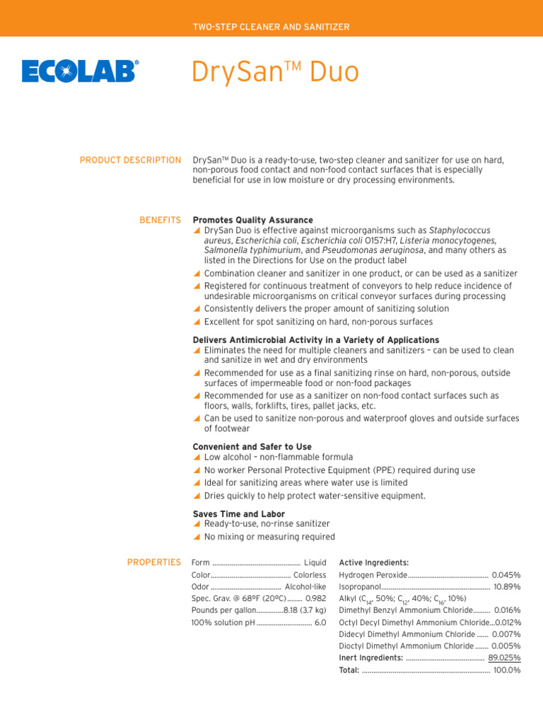 DrySan Duo: Two-Step Cleaner & Sanitizer | PDF | Disinfectant | Pallet