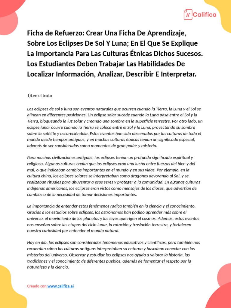 Ficha de Trabajo Sobre Los ECLIPSES 1 | PDF | Eclipse | Eclipse solar