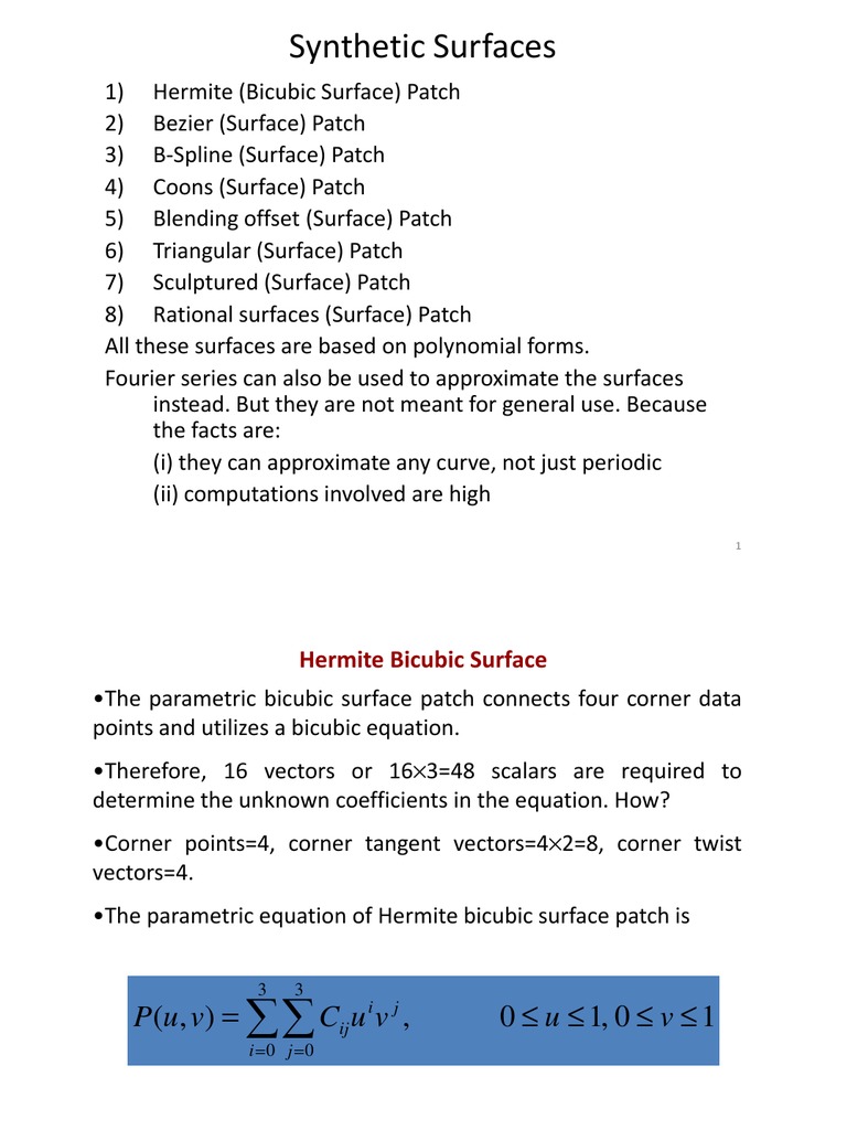 Hermite Bicubic Surface Patch Analysis | PDF | Tangent | Equations