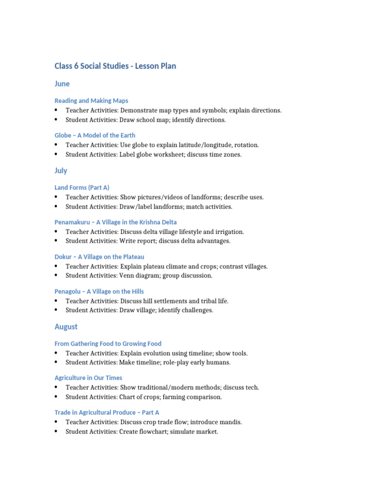 Class 6 Social Studies Lesson Plan | PDF | Agriculture