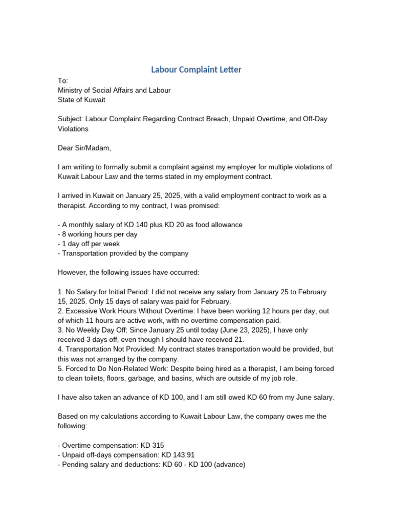 Labour Complaint Printer Ready | PDF