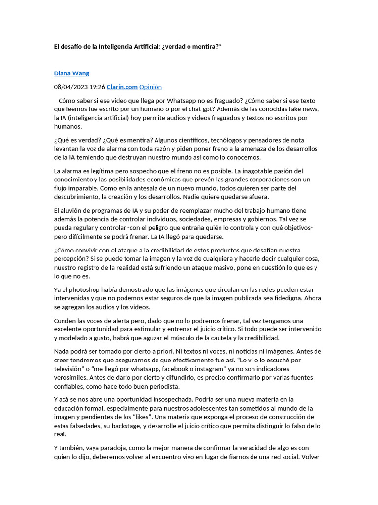 Desafíos de la IA: Verdad o Falsedad | PDF | Inteligencia artificial ...
