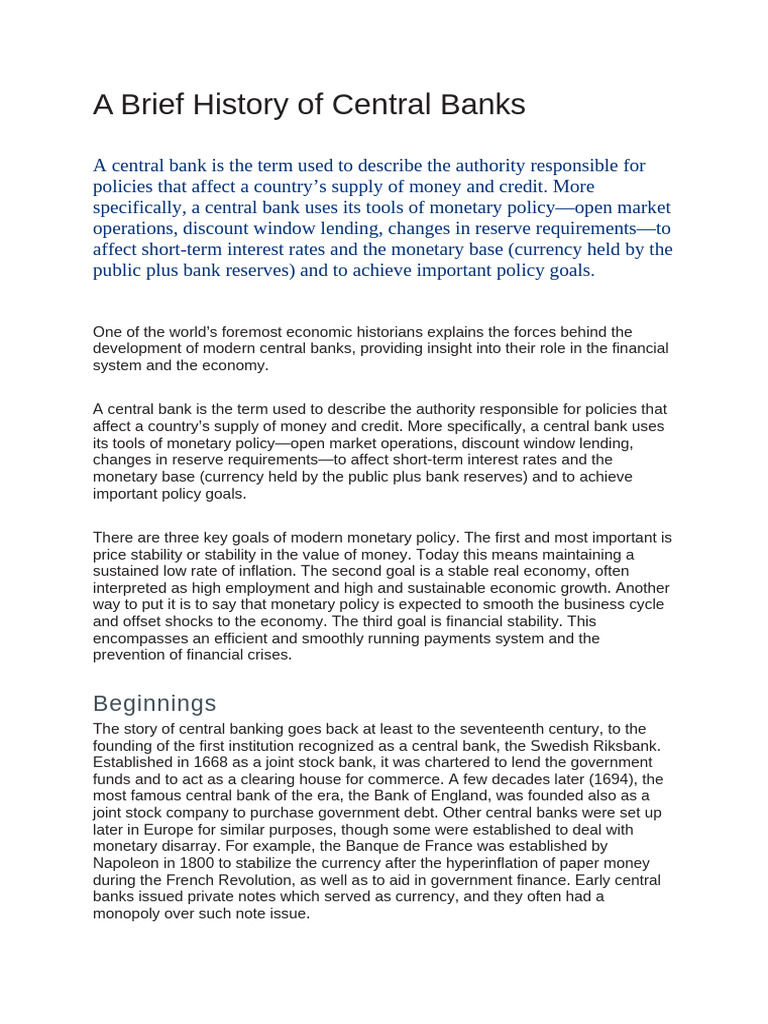 Ulrich Bindseil on Central Banking History | PDF | Inflation | Central ...