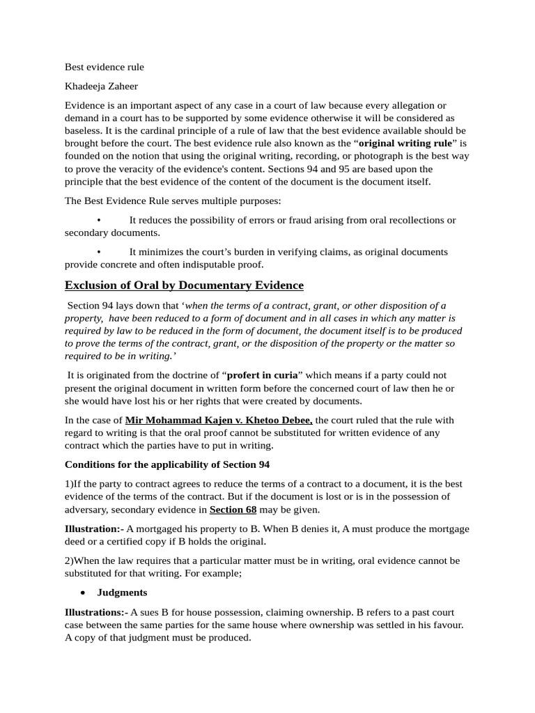 Understanding the Best Evidence Rule | PDF | Evidence | Common Law