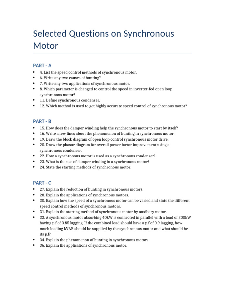 Synchronous Motor Q&A Guide | PDF