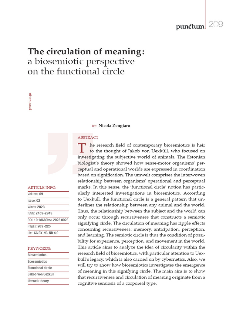 Biosemiotics and Uexküll's Functional Circle | PDF | Semiotics | Perception