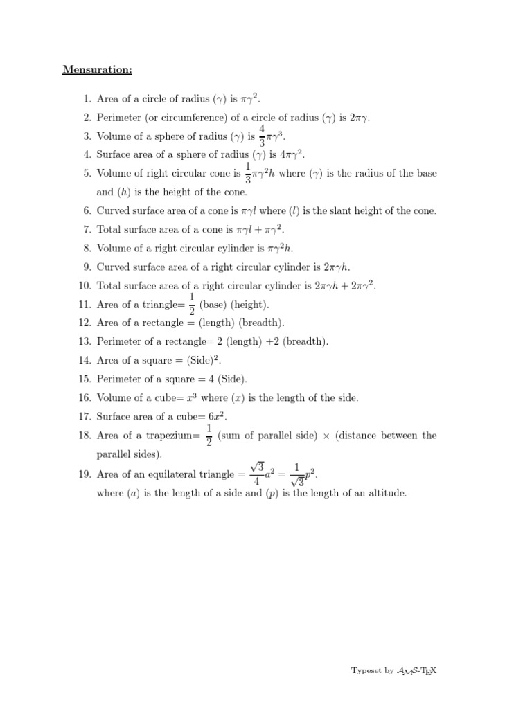 Mensuration Formula | PDF