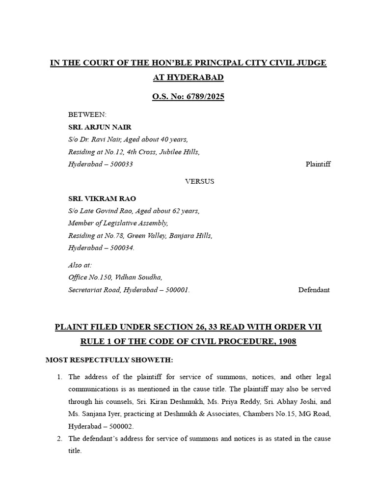 Defamation - Plaint Draft DPC | PDF | Affidavit | Defamation
