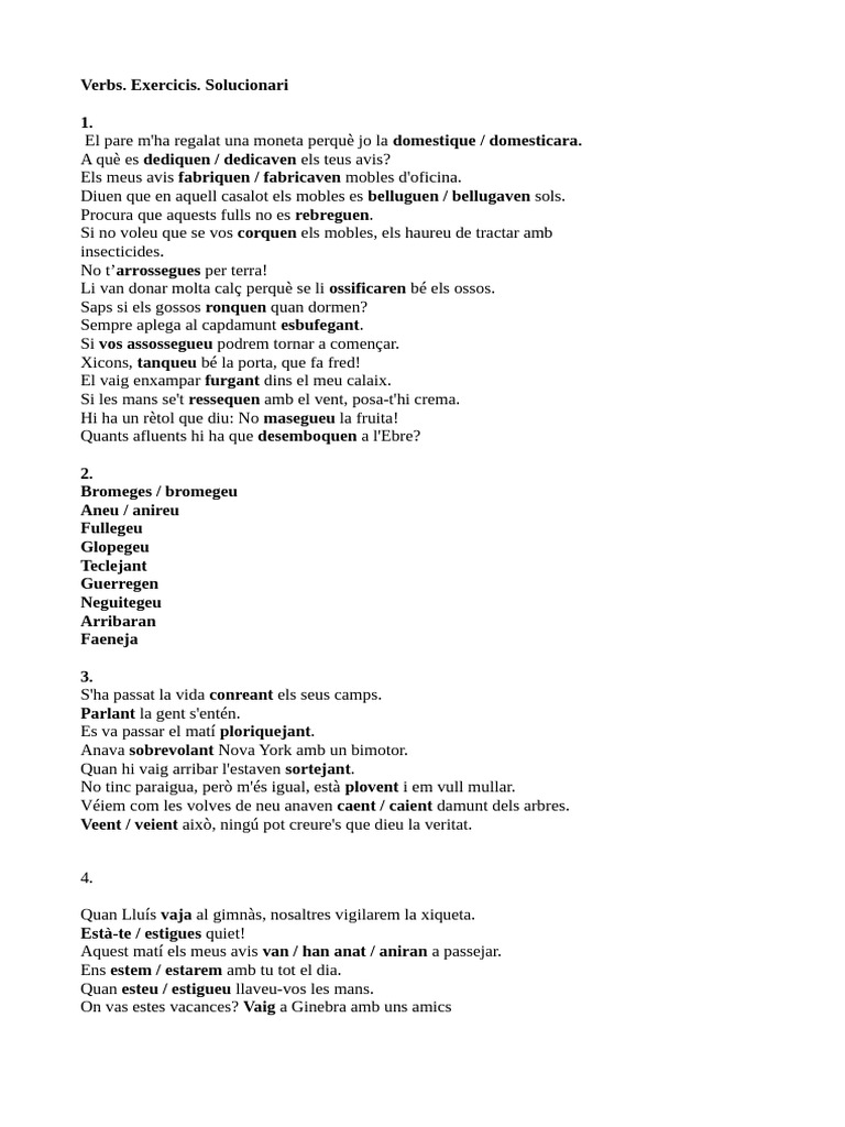 Verbs Exercicis Solucionari | PDF