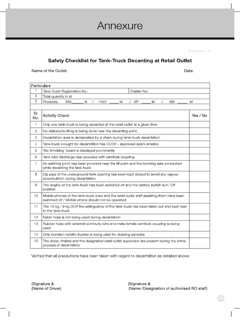 Safety - TT Decantation Checklist | PDF