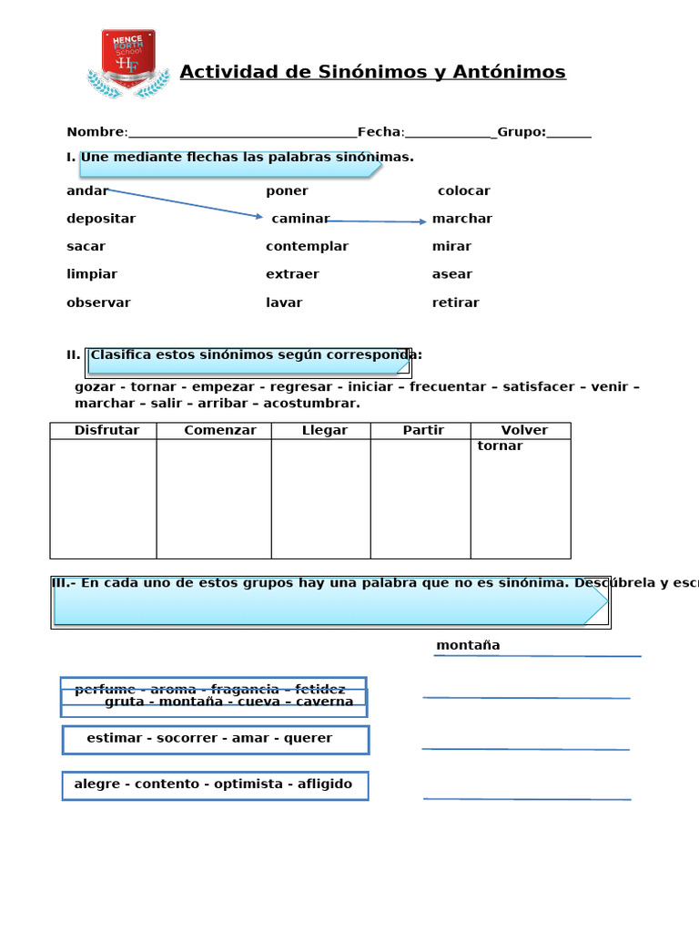 Actividades de Sinónimos y Antónimos | PDF
