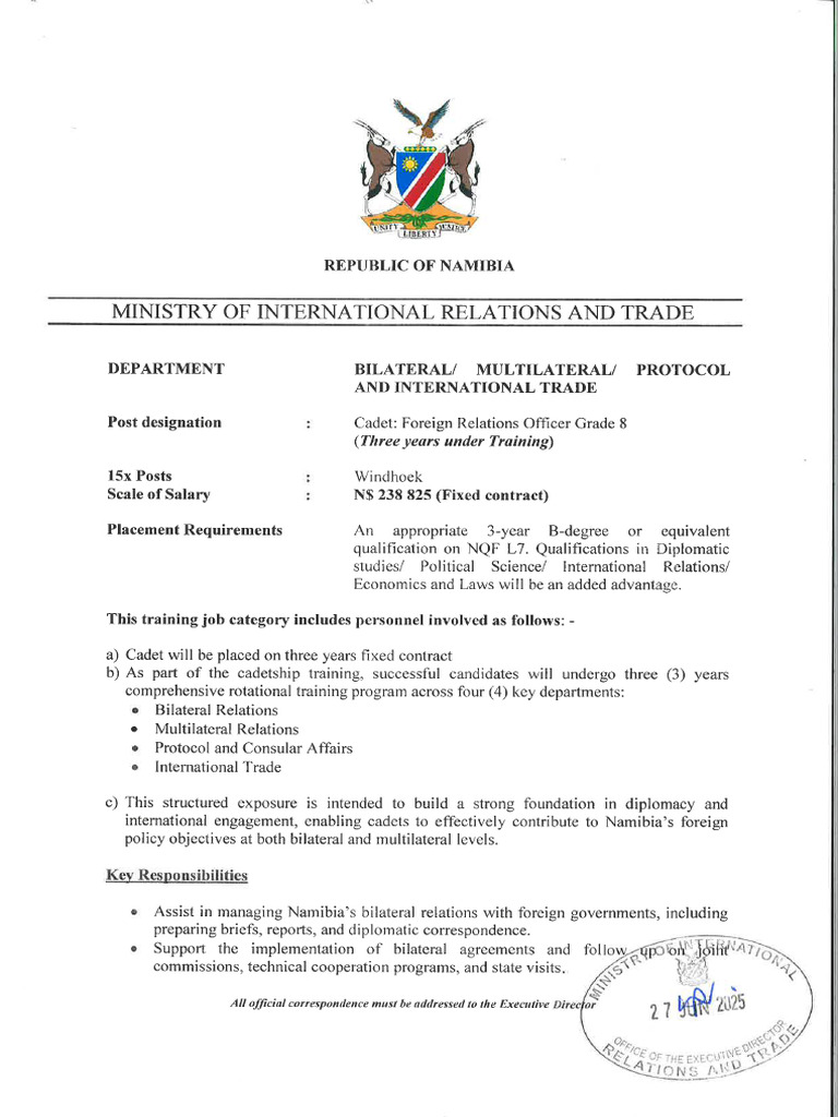 Cadet Foreign Relations Officer Grade 8 | PDF