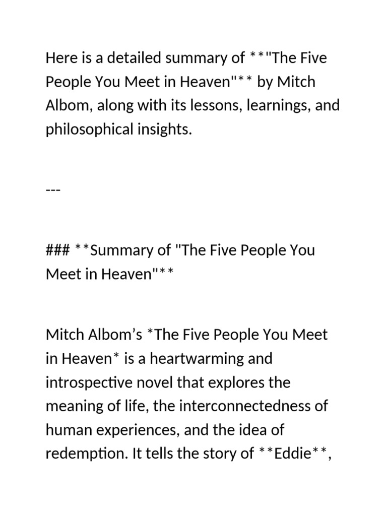 Summary of "The Five People You Meet" | PDF | Forgiveness