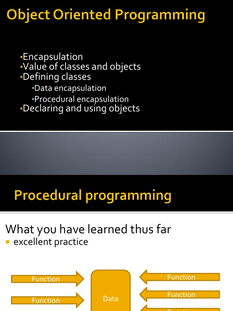 Encapsulation Value of Classes and Objects Defining Classes: Data ... Encapsulation Value of Classes and Objects Defining Classes: Data ...