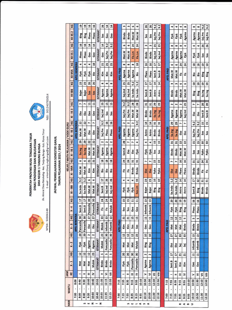 Roster Tahun Pelajaran 2023-2024 | PDF
