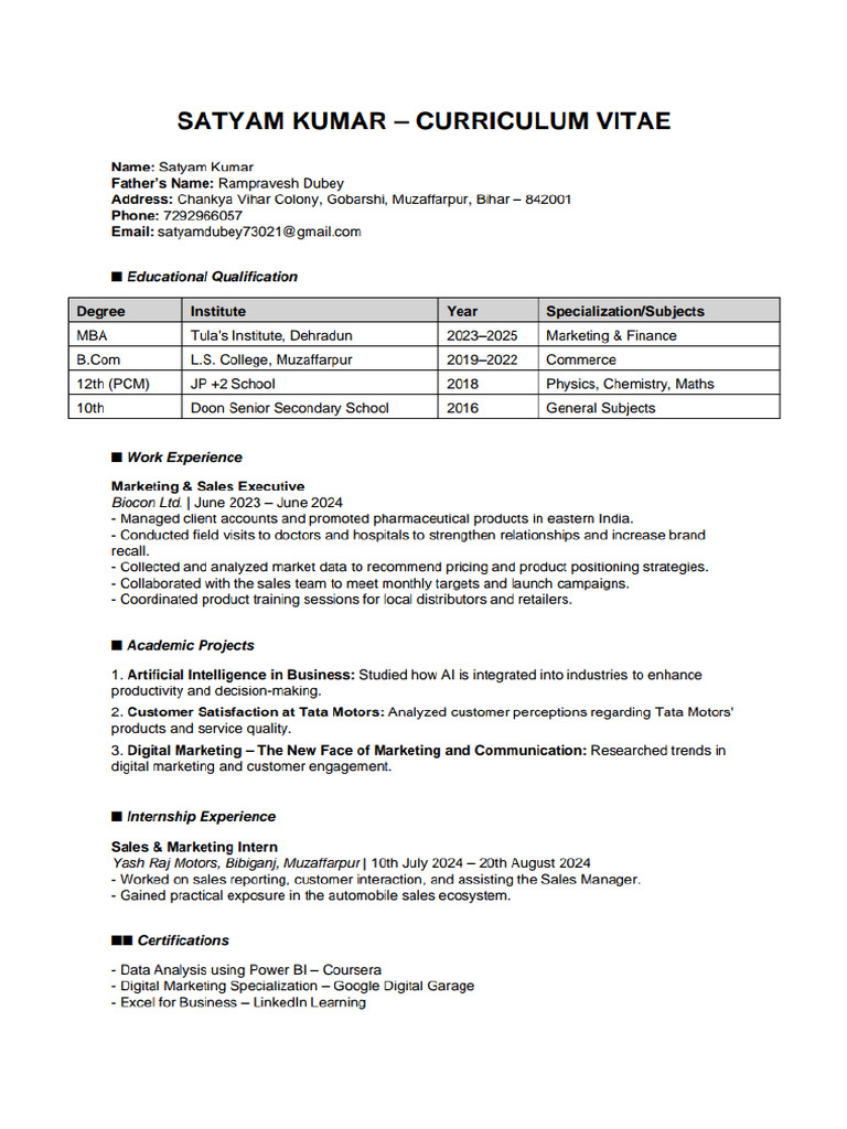 Satyam Kumar CV | PDF