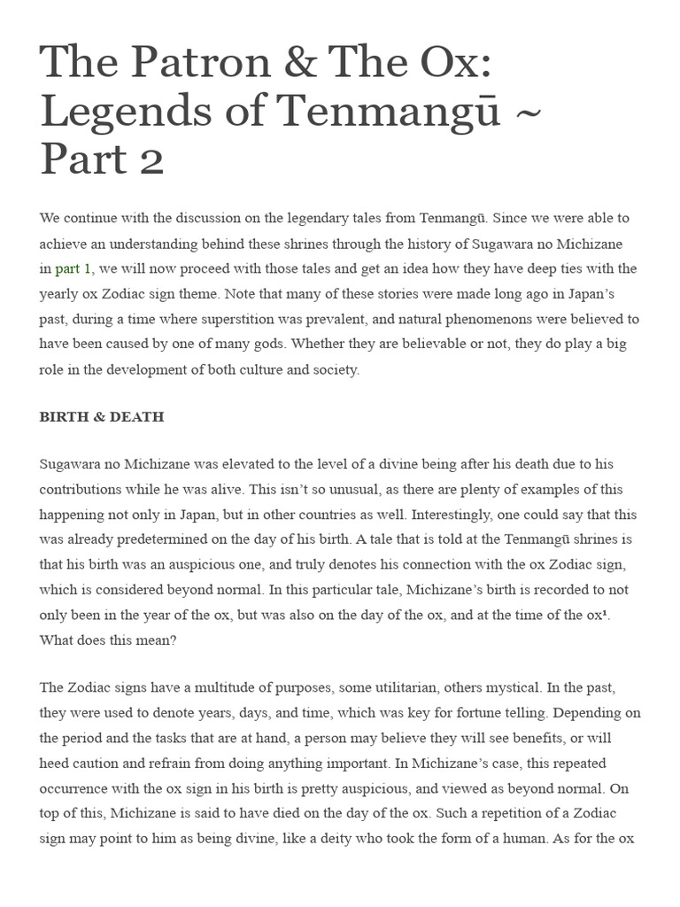 The Patron & the Ox. Legends of Tenmangū (Part 2) | PDF