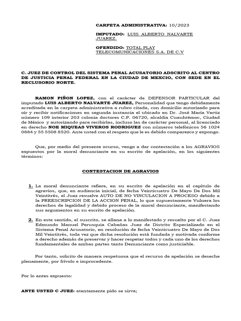 Contestacion A Agravios | PDF | Apelación | Justicia