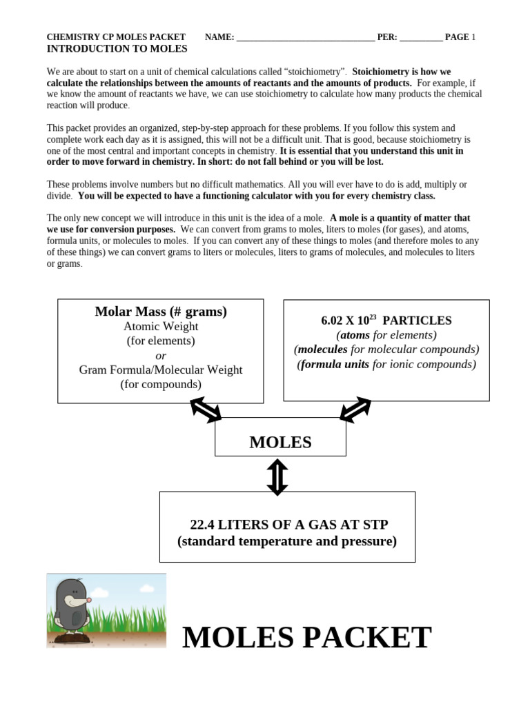 Moles Packet 2015-2016 Student View | PDF | Mole (Unit) | Stoichiometry