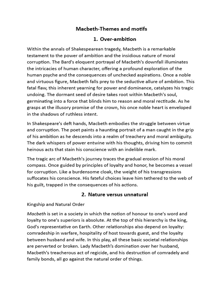 Macbeth - Themes and Motifs | PDF | Macbeth | Shakespearean Tragedies