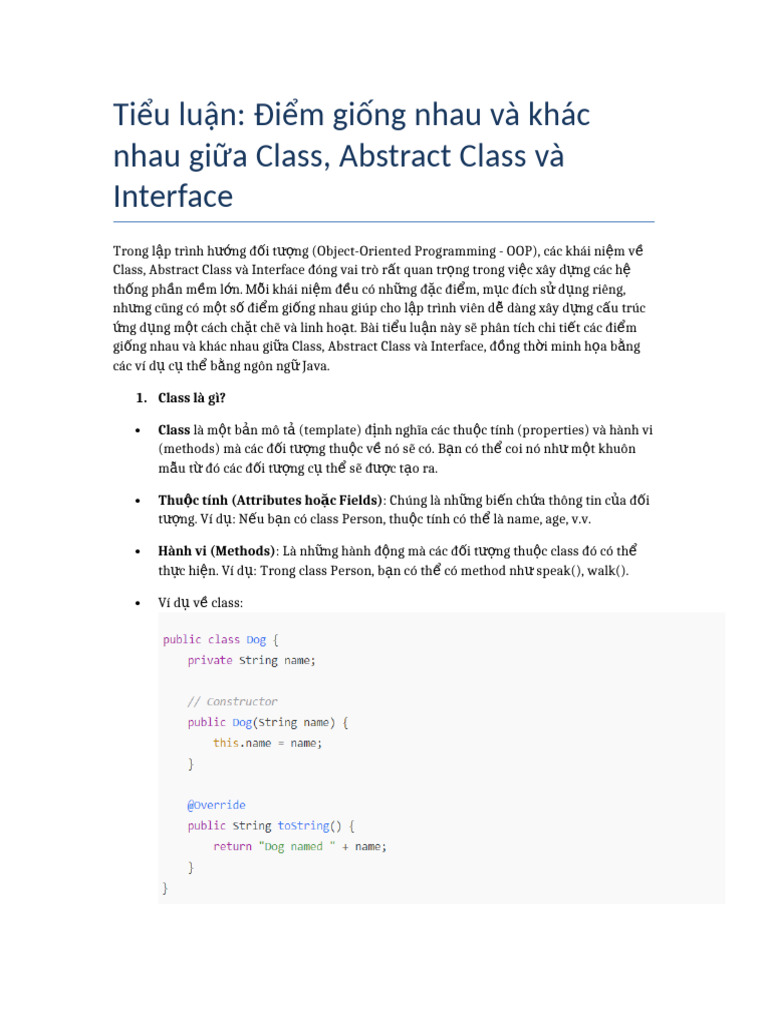Class AbstractClass Interface Full Tieuluan | PDF