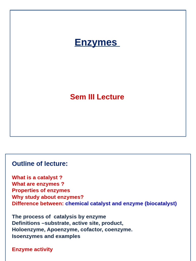 Enzyme Sem III Lecture - 1 | PDF | Enzyme | Cofactor (Biochemistry)