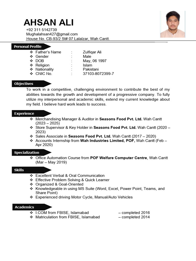 Ahsan Ali - Updated Cv | PDF