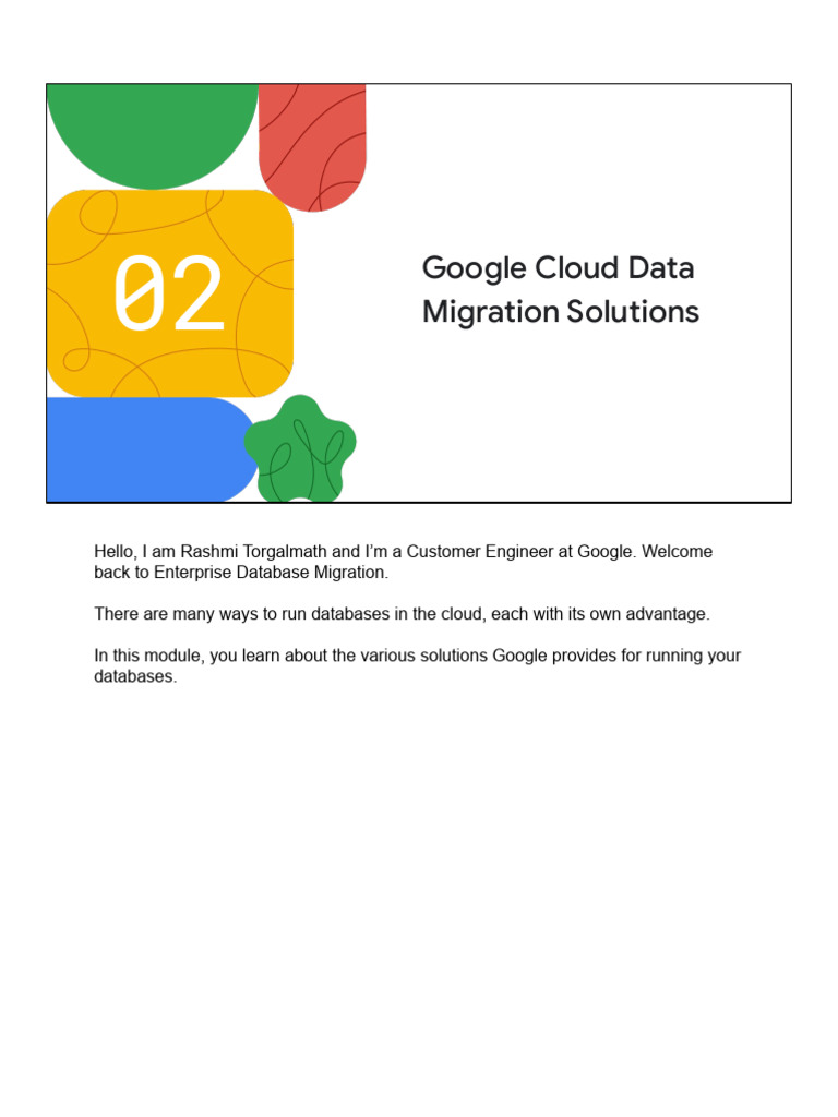 M2 Google Cloud Data Migration Solutions | PDF | Cloud Computing | Databases