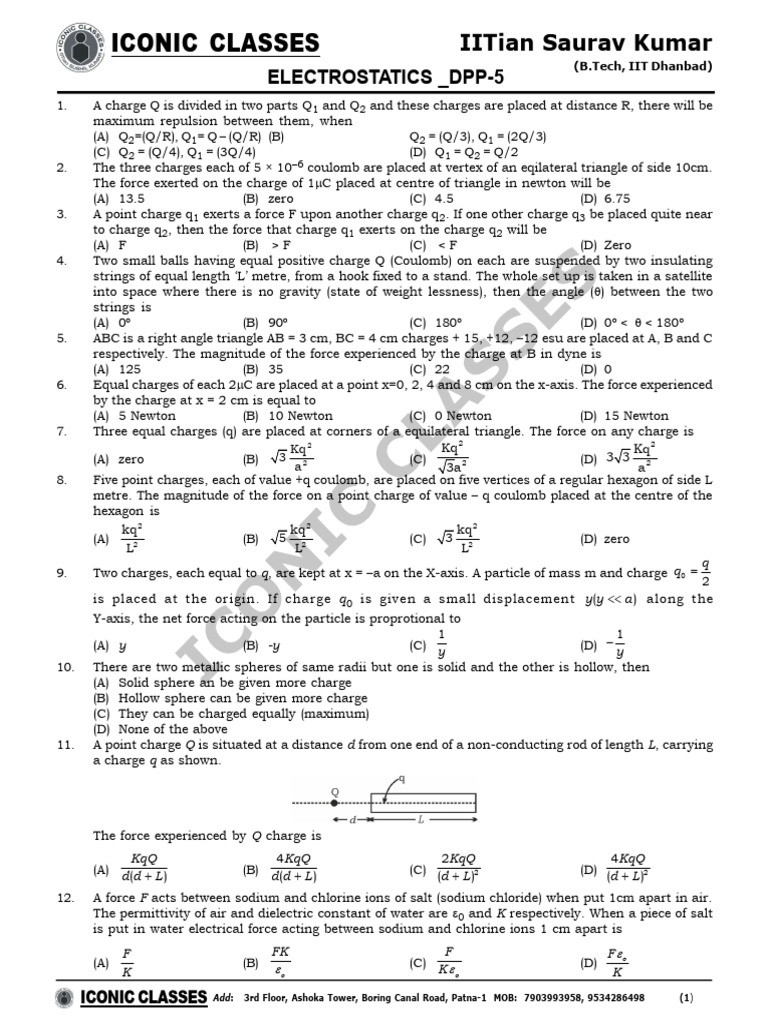 Electrostatics DPP-5 | PDF | Force | Physical Phenomena