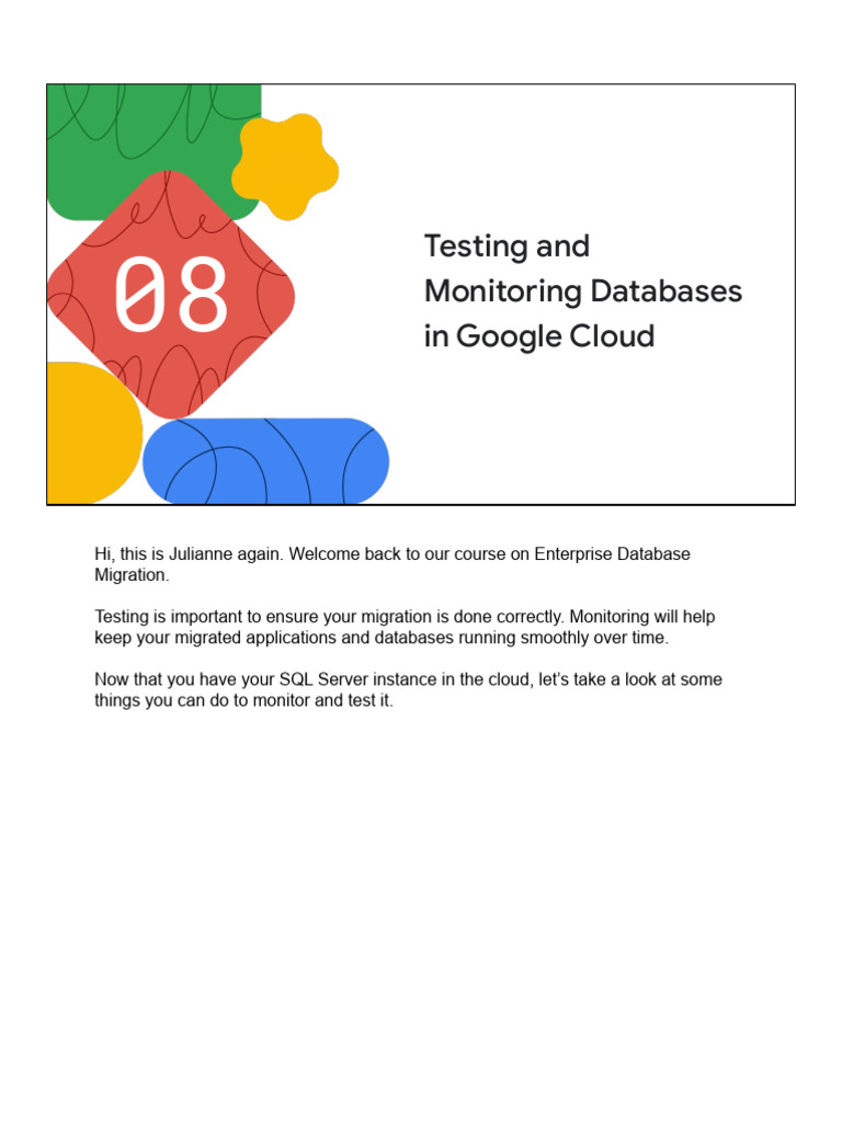 M8 Testing and Monitoring SQL Server Databases in Google Cloud | PDF ...
