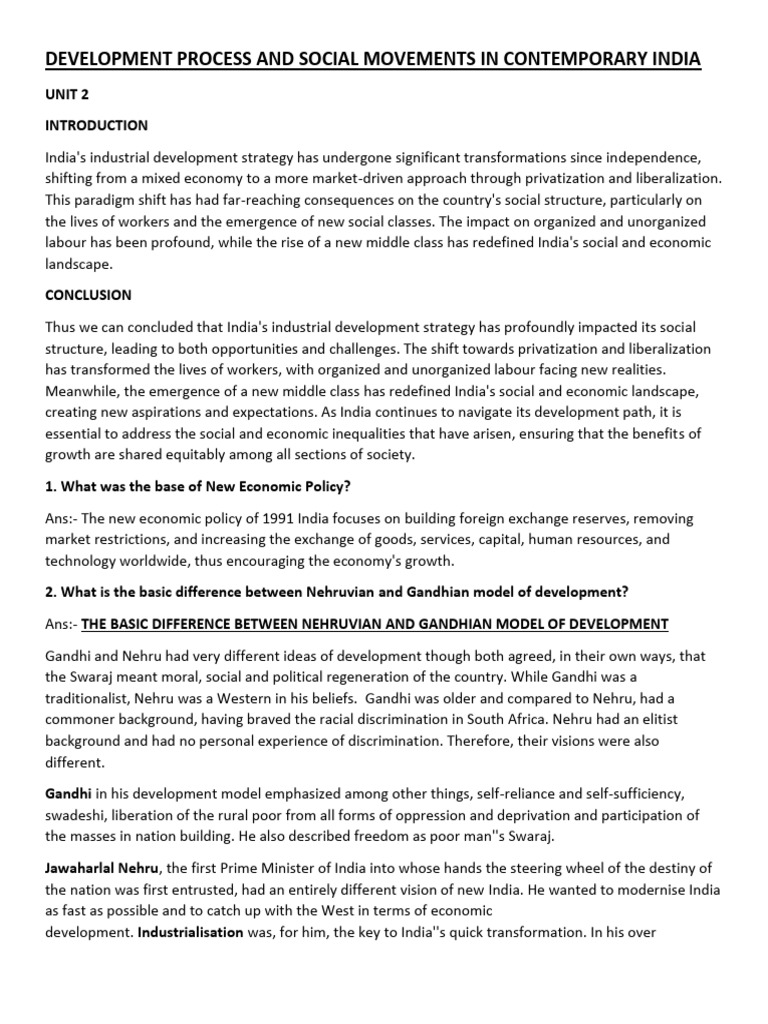 Development Process and Social Movements in Contemporary India Unit-2 ...