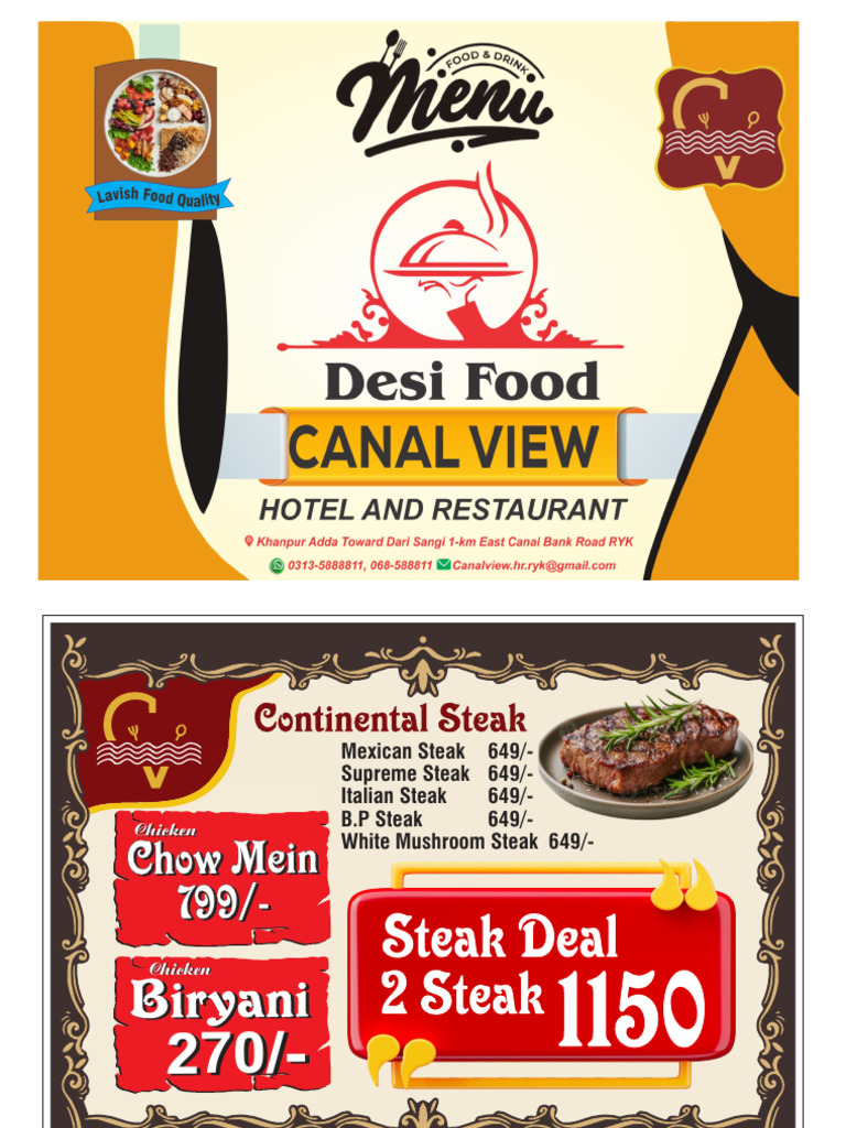 Canal Veiw Manu April 2025 | PDF | Kebab | Steak