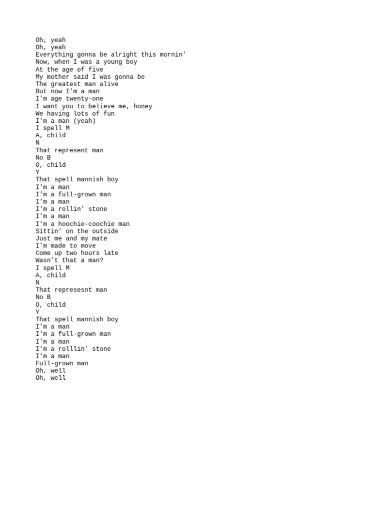 Mannish Boy: Lyrics and Meaning | PDF