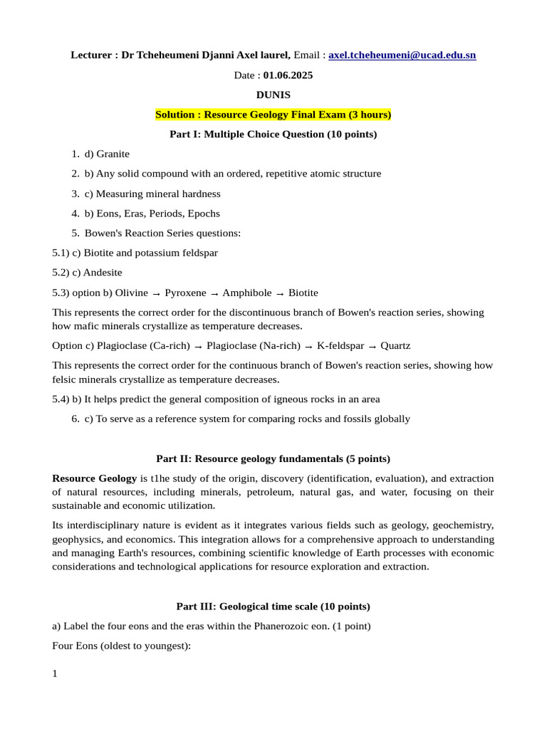Resource Geology Final Exam Guide | PDF | Rock (Geology) | Igneous Rock