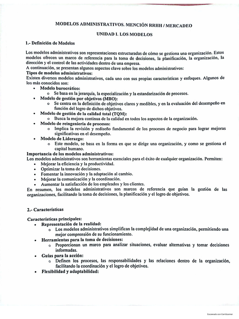 Unidad I. Modelos Admon | PDF