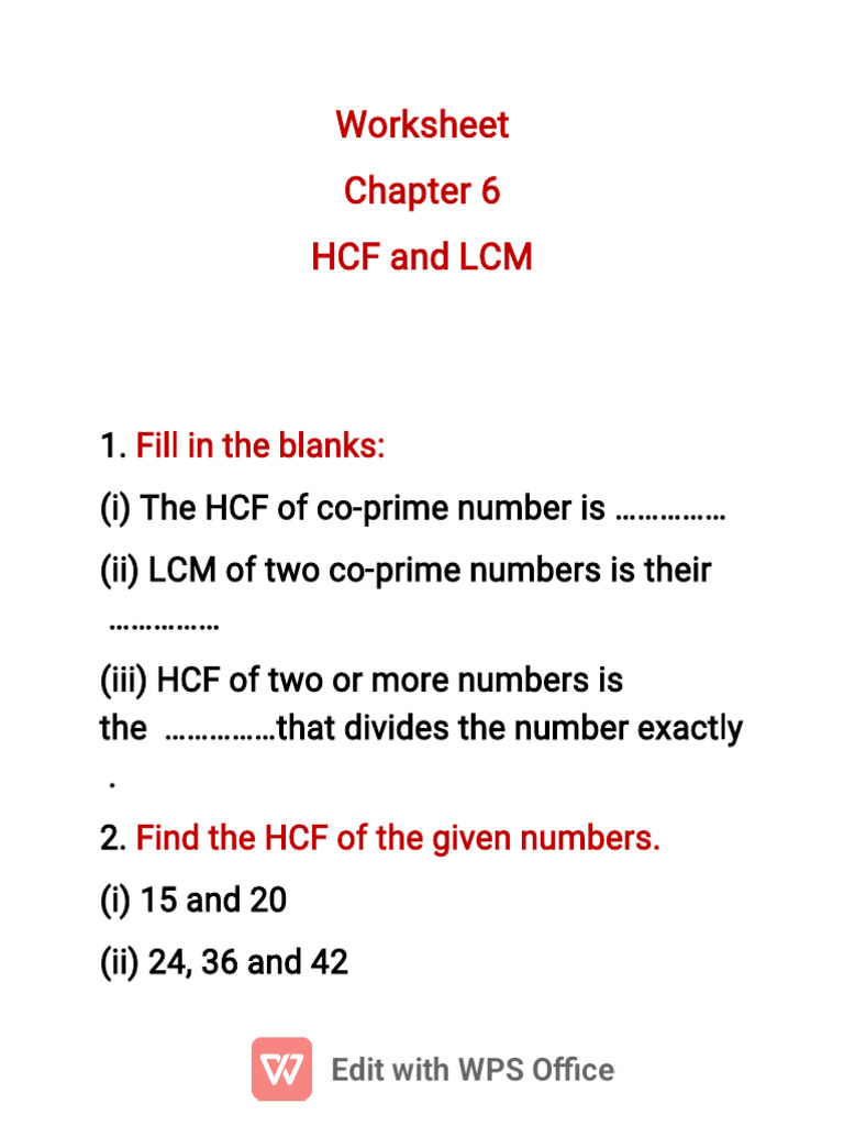 HCF and LCM Problem Worksheet | PDF