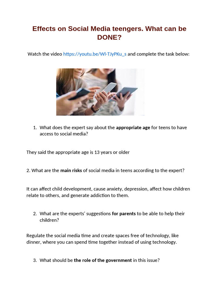 The Effects of Social Media On Teenagers. What Can Be Done | PDF