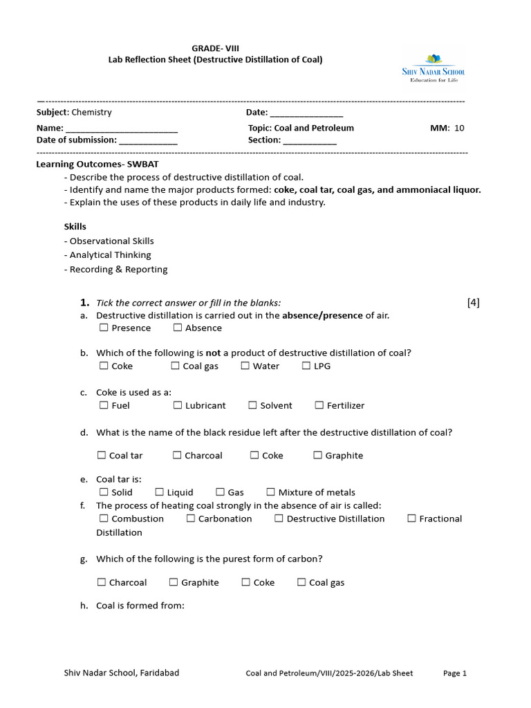 Coal and Petroleum Lab Sheet | PDF | Coke (Fuel) | Coal