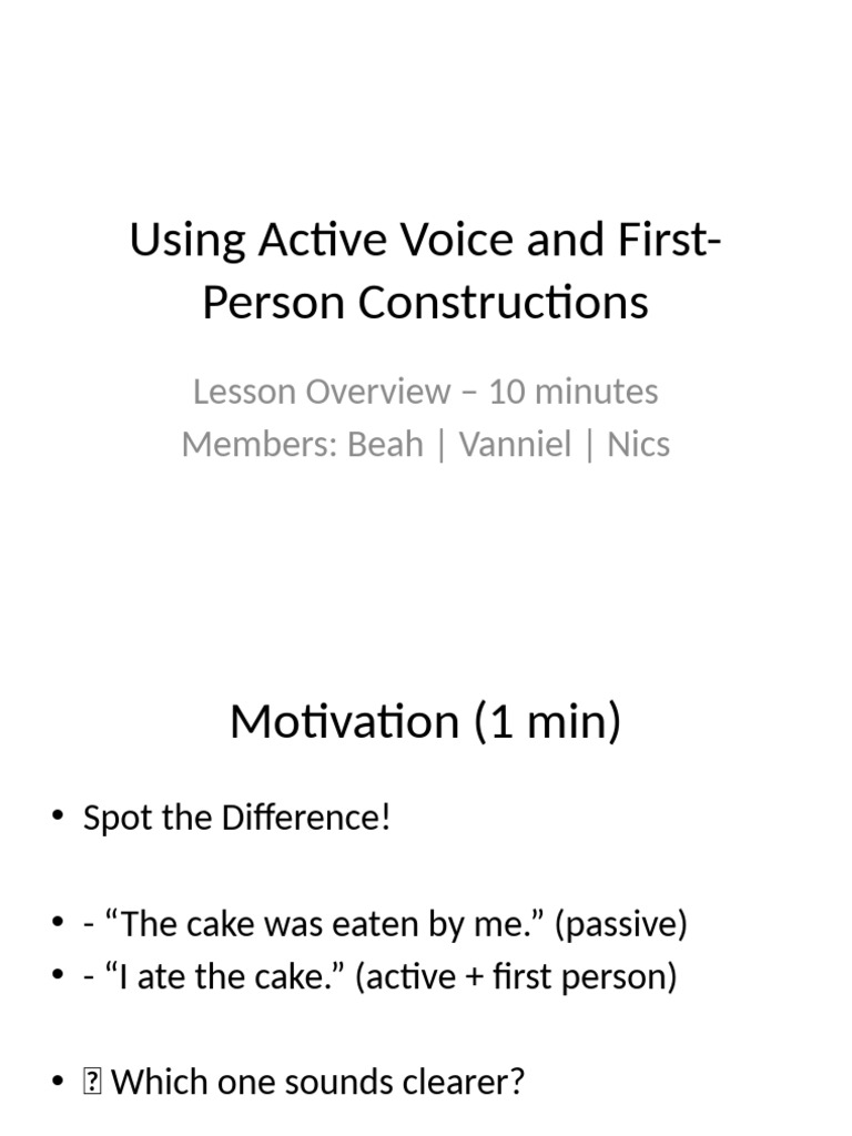 Lesson Overview Active Voice First Person | PDF