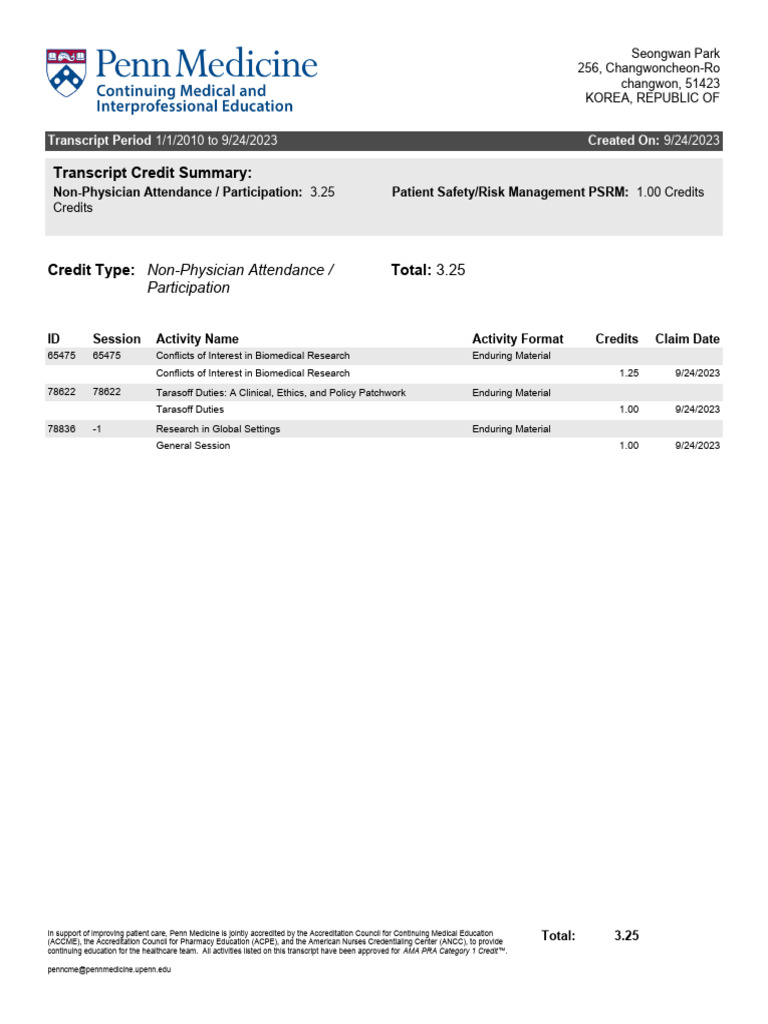 Continuing Education Transcript Summary | PDF | Patient Safety | Pharmacy