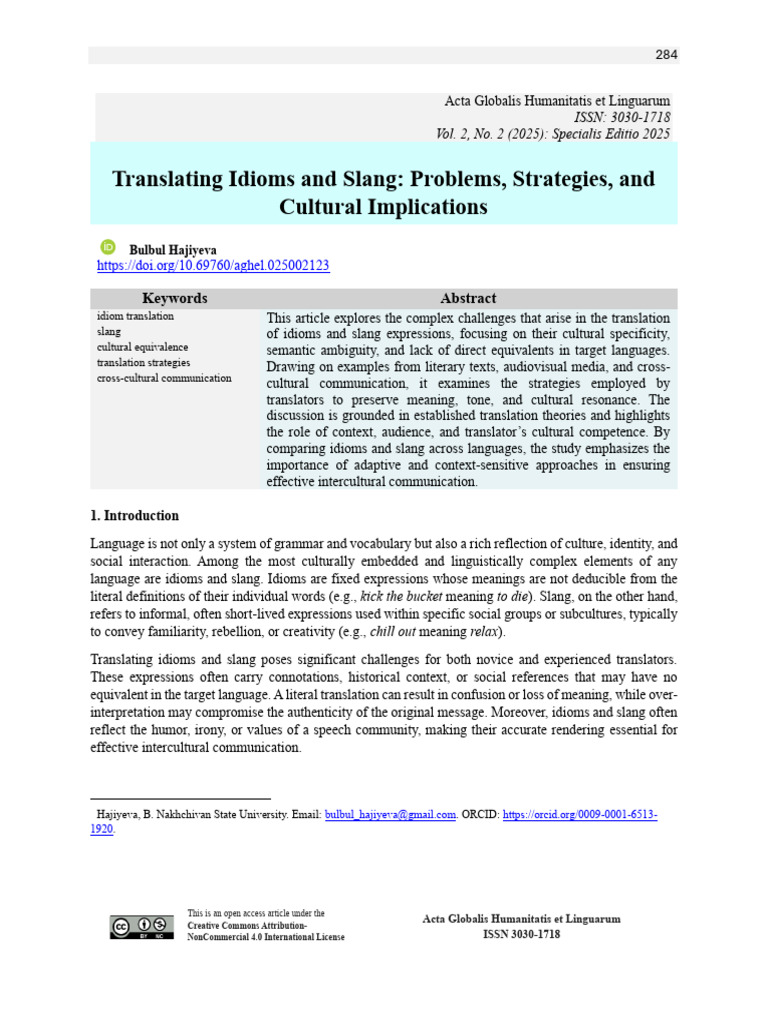 Translating Idioms and Slang Challenges | PDF | Translations | Idiom