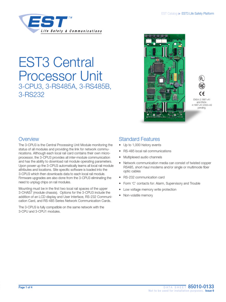 EST3 Central Processor Unit Overview | PDF | Computer Network | Central ...