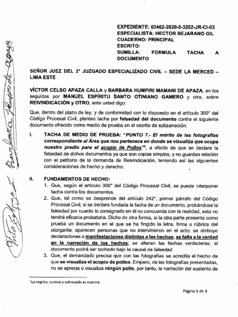 01 Escrito Tacha | PDF