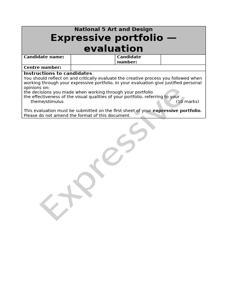 National 5 Expressive Evaluation Proforma | PDF