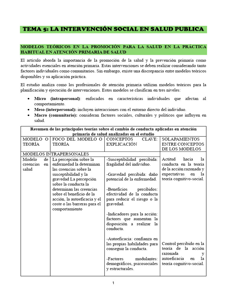 Tema 5 Salud | PDF | Comportamiento | Promoción de la salud