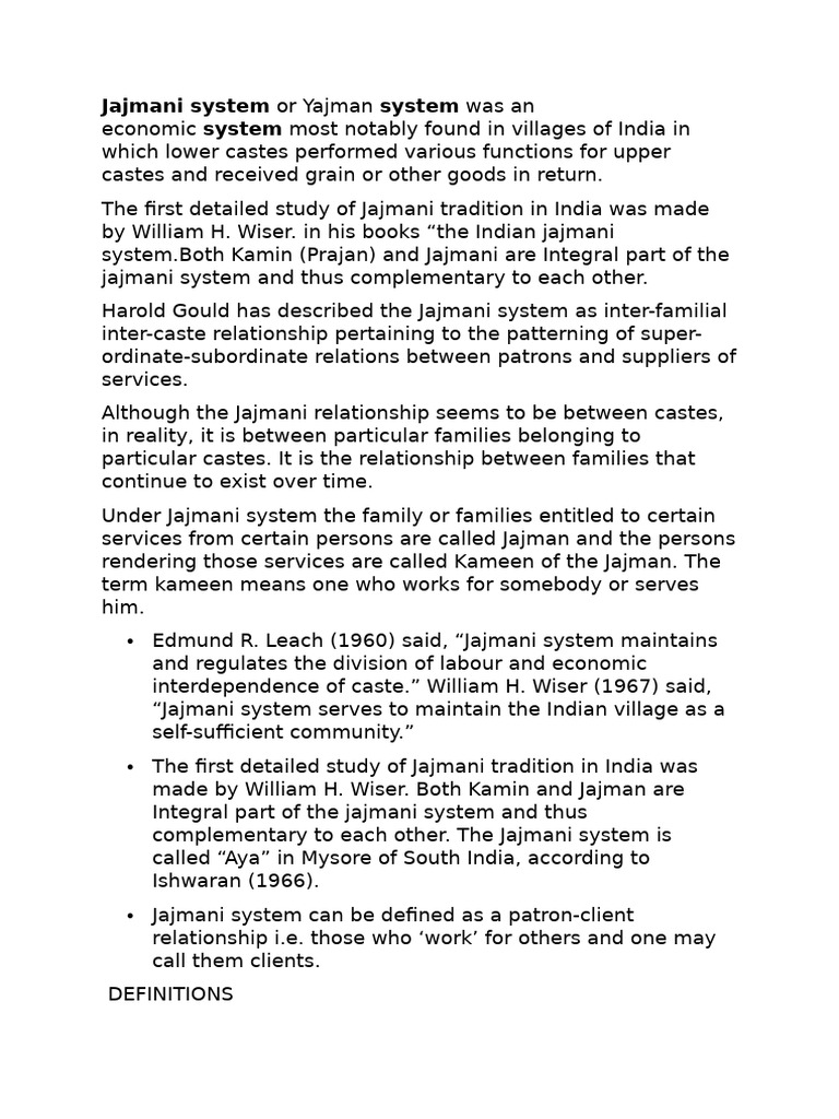 Characteristics of the Jajmani System | PDF | Caste | Value (Ethics)