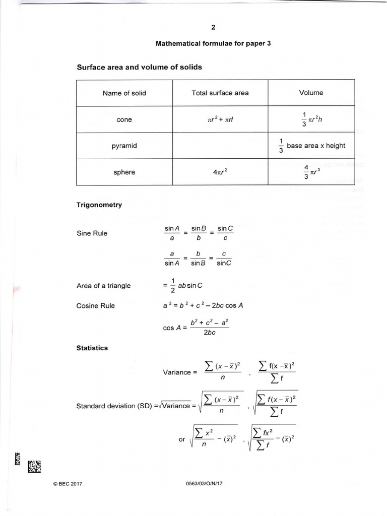 Bgcse Maths 3 2017 | PDF