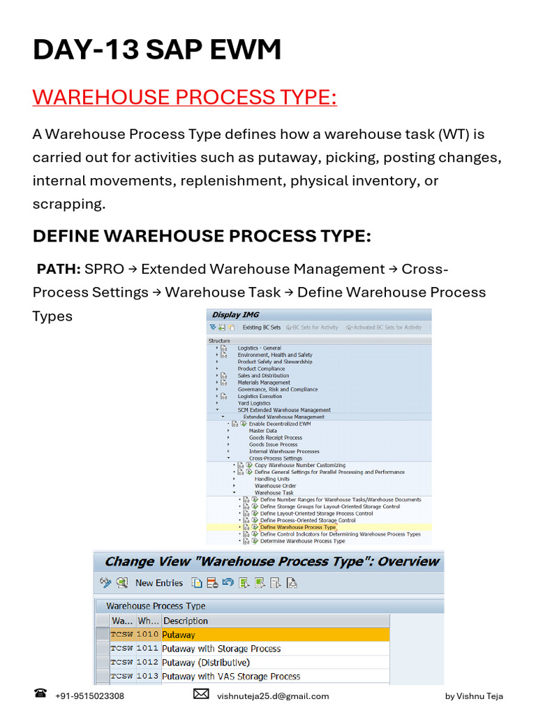 Day 13 - Warehouse Process Types in SAP EWM Explained | PDF